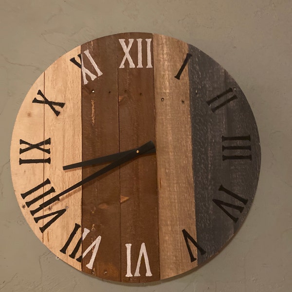 Wall Clock, Modern Rustic FARMHOUSE Decor, Round Clock, Grey Gray Brown ...