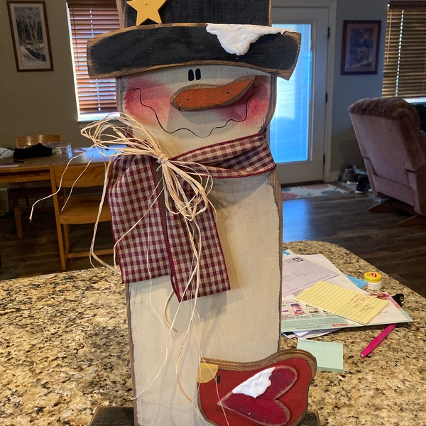 Primitive Country Wooden Snowman/standing Snowman/wooden Snowman/made ...