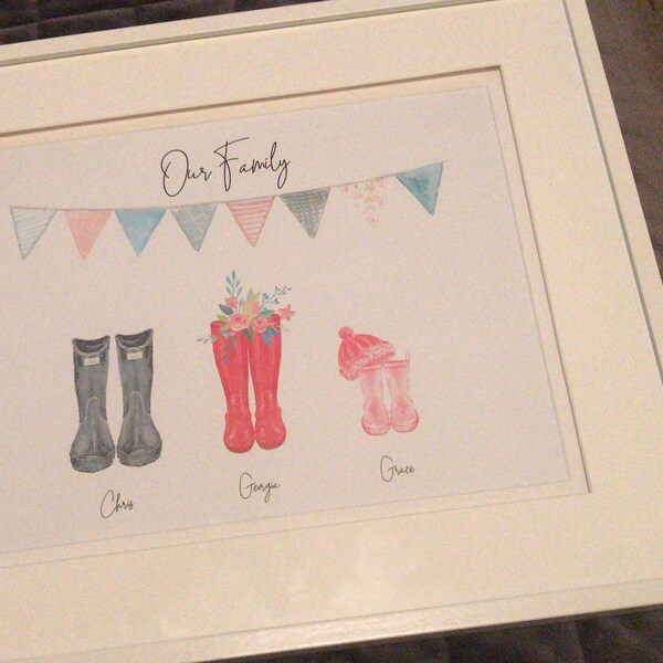 Personalised Family Wellie Print - Personalised Family Print - Custom ...