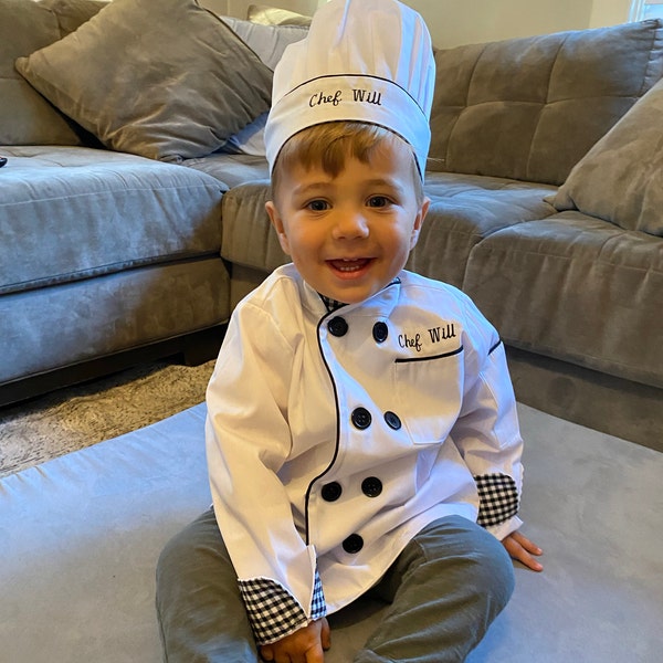 Personalized Kids Chef Jacket With Hat | Halloween Play Costume | Kids ...