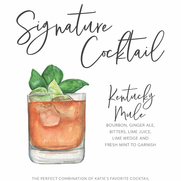 Signature Cocktail Sign - Watercolor Cocktail Sign for Party ...
