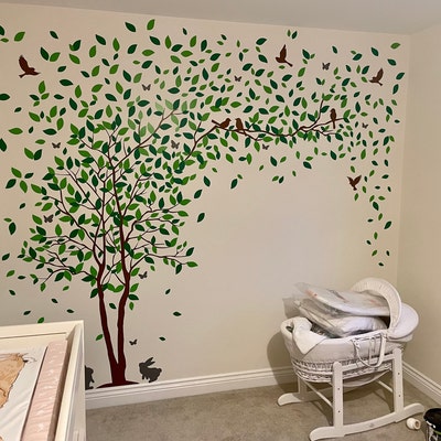 Blowing Tree Vinyl Sticker ,tree With Leaves Wall Decal, Blowing Tree ...