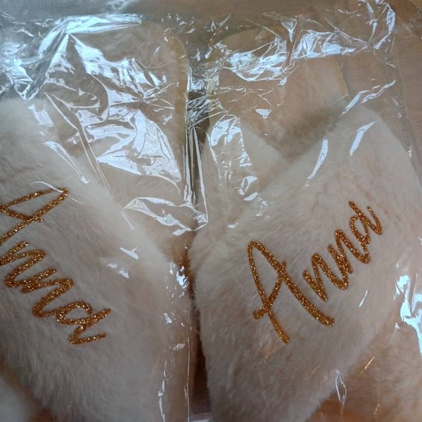 Personalized Slippers for Wedding Day Mrs Pearls Fluffy Slippers ...