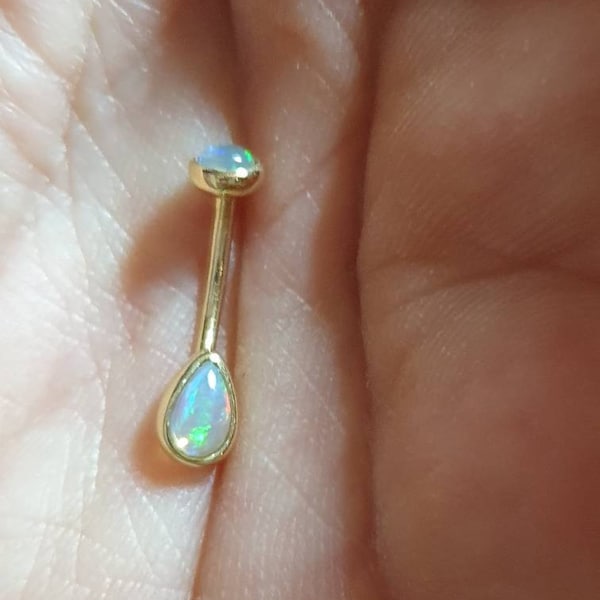 14K Solid Gold Internally Threaded Rook Earring/opal Curved Barbell ...
