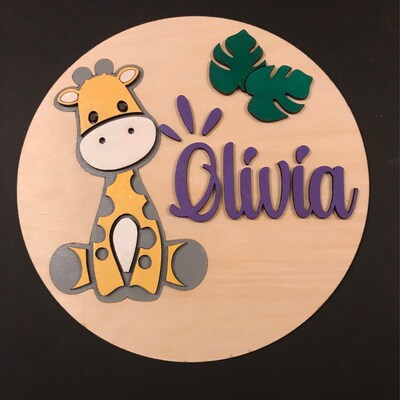 Giraffe Laser Sign SVG. Glowforge Tested. Jungle Animals. Round, Disc ...