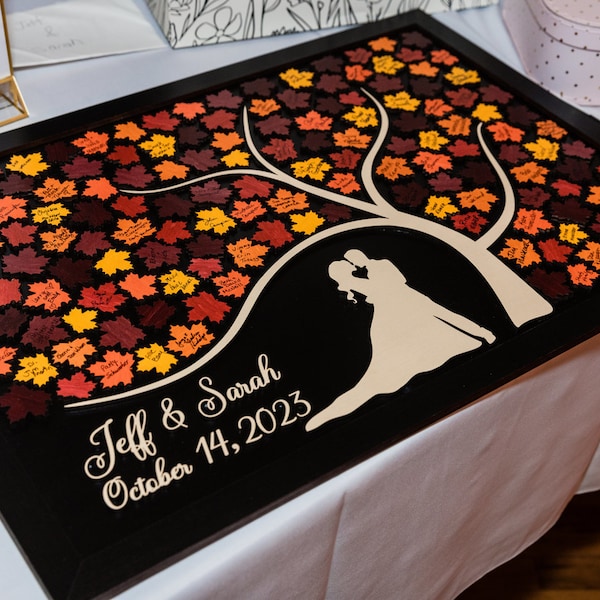 Autumn Wedding Guestbook Alternative Tree of Maple Leaves Guest Book 3D ...