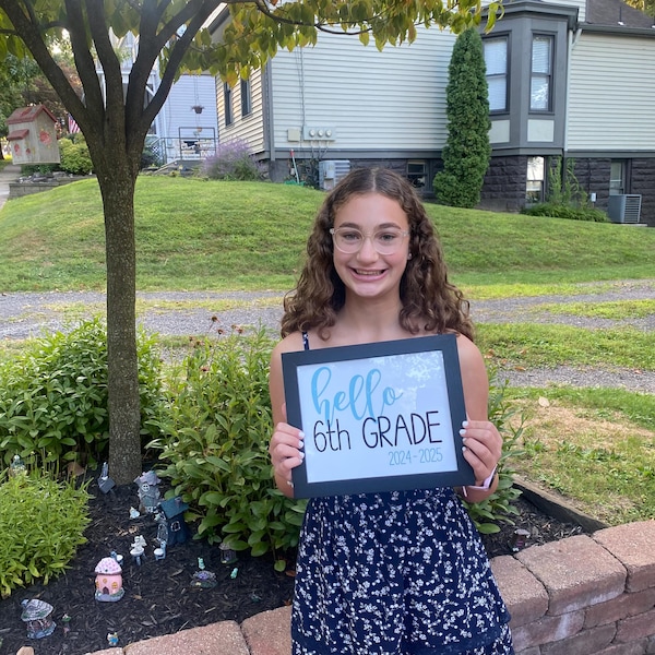 First Day of 6th GRADE Sign, Hello 6th Grade Printable Sign Blue 2025 ...