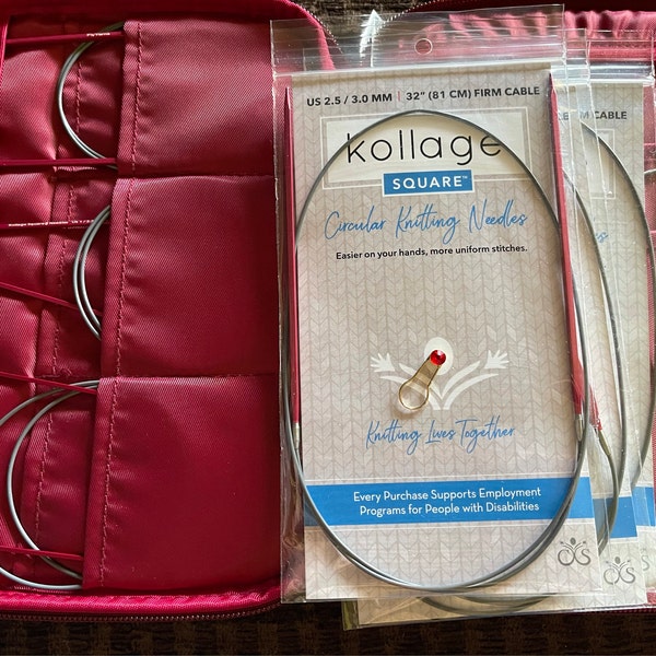 Kollage RED Circular 12 Needles FIRM Cable Set Red Case 16" 24", 32" or ...