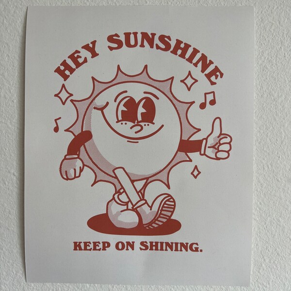 Sun Retro Character Wall Art, Retro Quote Wall Print, Vintage Wall ...