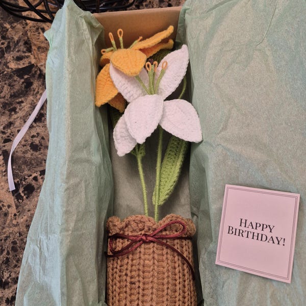 Gift Form Mom, Gift for Friend, Crochet Flower Bouquet, Crochet Plant ...