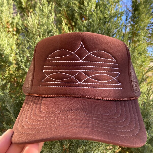 Embroidered Boot Stitch Trucker Hat - Customizable Western Cap - Etsy