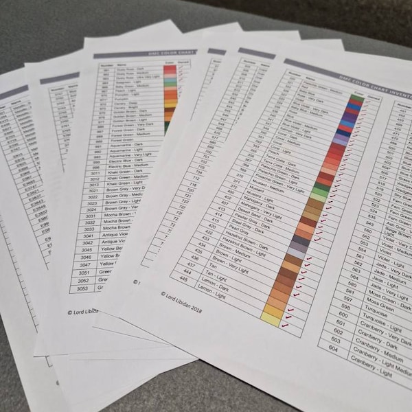 Printable DMC Thread Color Chart Tracker Inventory Sheet - Etsy