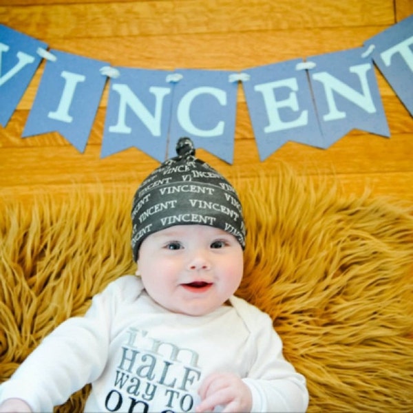 Boy's Name Banner, Banner in Light and Navy Blue, Embossed With Star ...