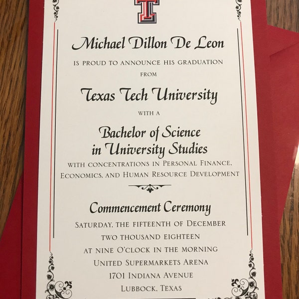 Texas Tech Graduation Invitations: Custom Celebration Announcements - Etsy