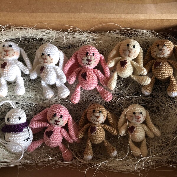 Miniature Bunny, Cute Small Gift for Friends. Little Knitted Cotton ...