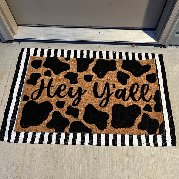 Pink Hey Yall Cow Print Doormat Animal Print Western Ranch Farm Custom ...