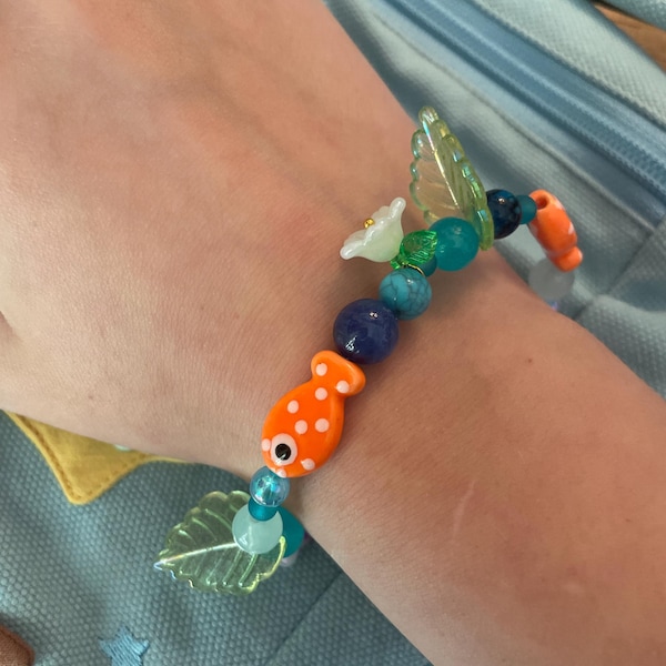 Koi Pond Bracelet | Beaded Jewelry Friendship Fish Lake Kawaii Fairy Garden Flowers Nature Water ...