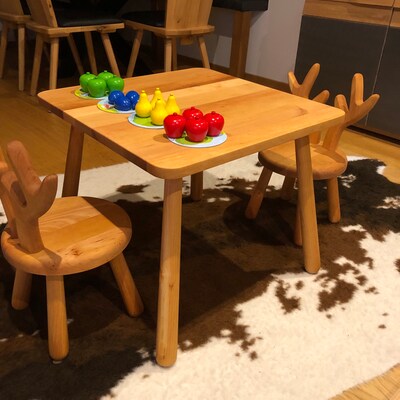 Wooden Kids Square White Table and Chairs Set, Montessori Table, Gift ...