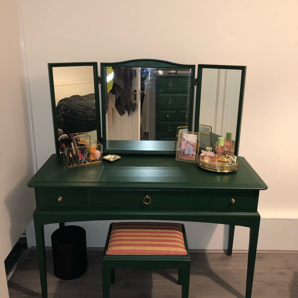 Stag Double Pedestal Mahogany Dressing Table With Stool, Stag Vanity ...