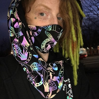 Rave Hood Festival Hood Reversible Holographic Hood Face Mask Rave Mask ...