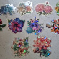 10 Pressed Flower Sticker Pack Waterproof Reusable Set Clear Backed ...