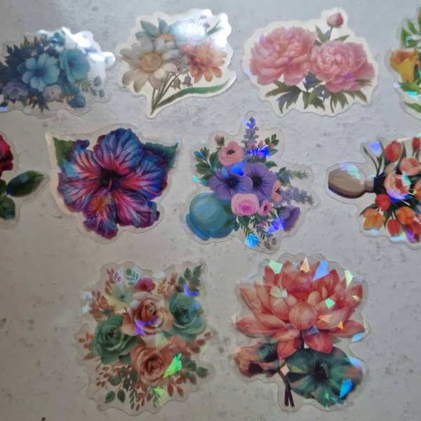 10 White Flowers Sticker Set, Lily Stickers, Rise, Daisy Stickers ...