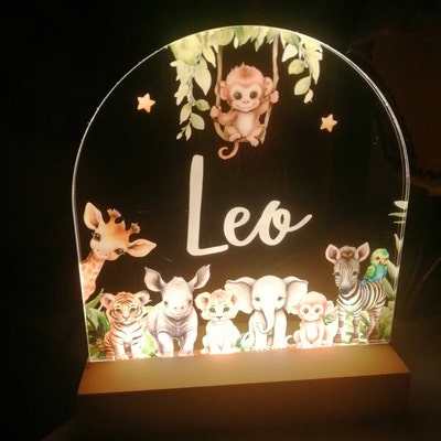 Personalised LED Animal Lamp, Kids Night Light Gift, Safari Jungle ...