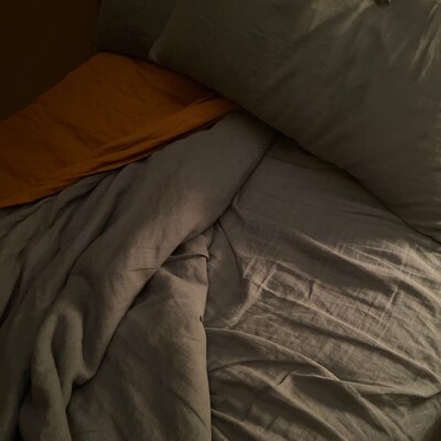 Linen Sheet Set in Gray Blue. Fitted Sheet, Flat Sheet, 2 Pillowcases ...