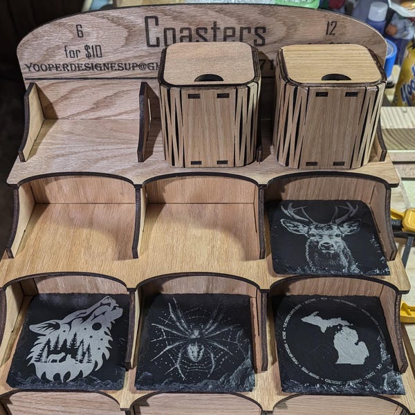 9 Pocket Retail Coaster Counter Display Stand, 4x4 Inch Pockets - Laser ...