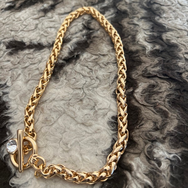 Gold Chain Necklace With Toggle Clasp, Toggle Necklace, Gold Toggle ...