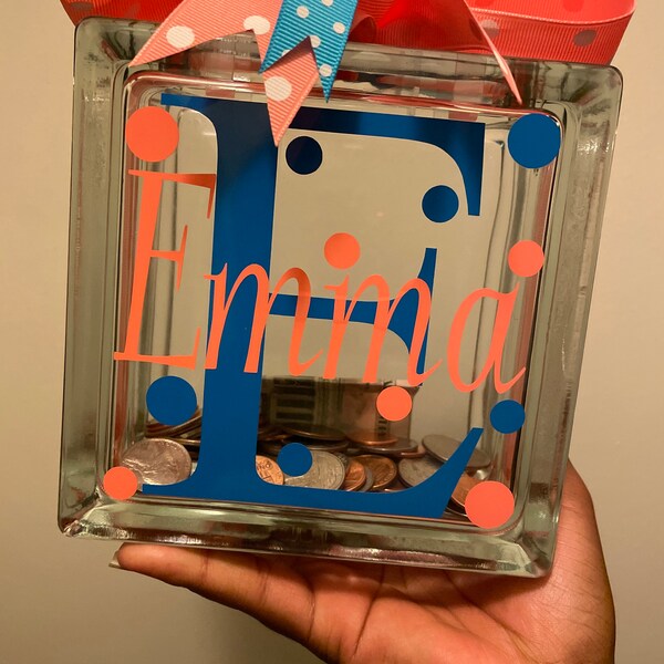 Girls Customized/personalized Glass Block Money Bank/piggy Bank (6-inch ...