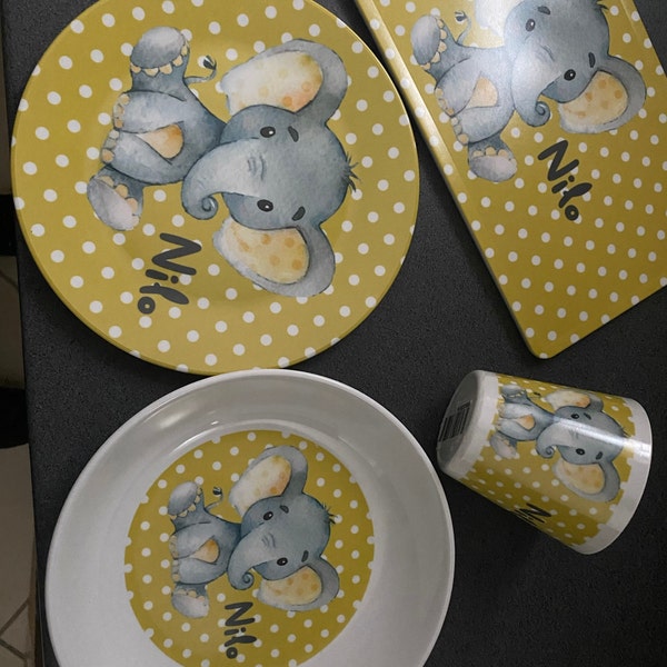 Kindergeschirr, personalisiert, Dschungeltiere, Kinderteller mit Namen, Taufgeschenk, Geschenk ...