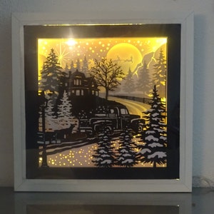 Merry Christmas Shadow Box/lightbox Snow Santa's Cabin | Etsy Canada