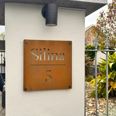 Square Corten Steel House Sign, Rusty House Steel, Name Sign, Weathered ...