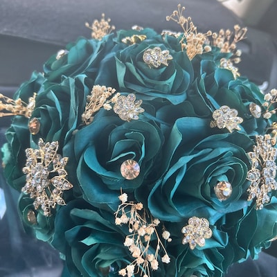 Emerald Green With Gold Ramo/ Sweet 16 Ramos Emerald Green Quinceañera ...