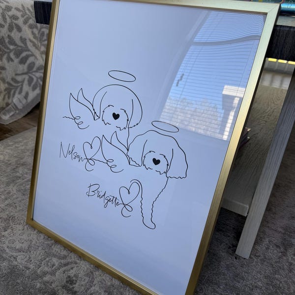 Custom Angel Baby With Forget Me Not Flowers Digital Line Art Print ...