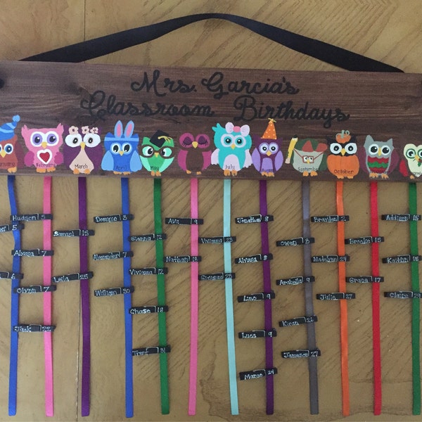 Birthday Calendar- Birthday Chart Owls- Classroom Decor- Teacher Gift ...