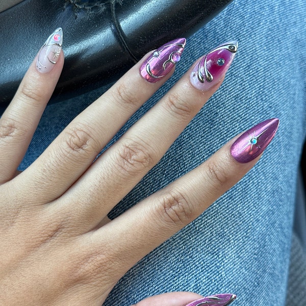 Acubi-style Press on Nails | Jelly Purple Nail | 3D Freestyle ...