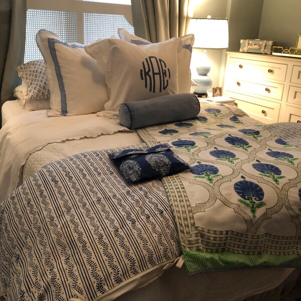 Palm Tree Kantha Reversible Quilt Soft Cotton Quilt Hand Block Print ...