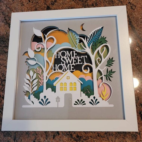 Personalizable Home Sweet Home 3D Shadow Box Template SVG File, Light Box Paper Cut Layered Art ...