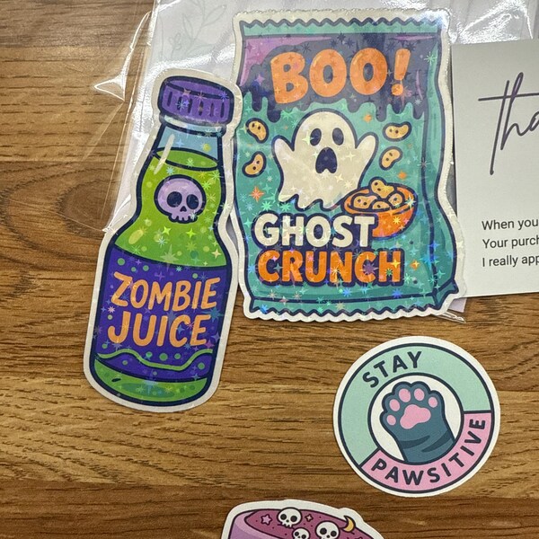 Spooky Snacks Holographic Stickers – Pastel Goth Halloween Vinyl Decals ...