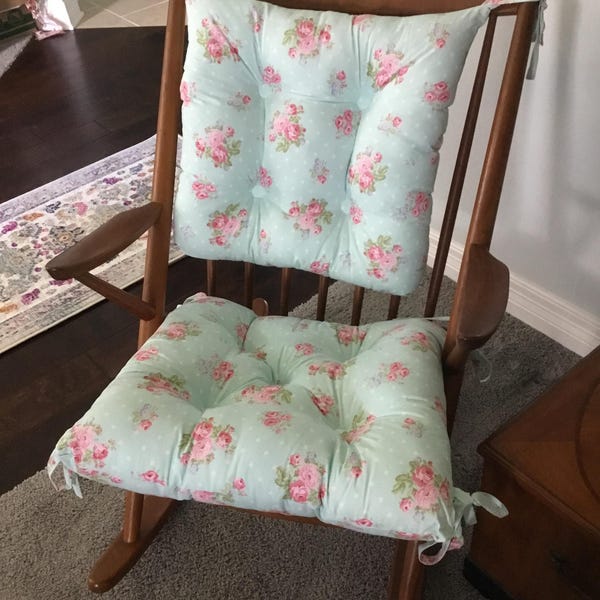 Pink Floral Chair Pad, Tufted Cushion, Shabby Chic, Rose Seat Kids ...