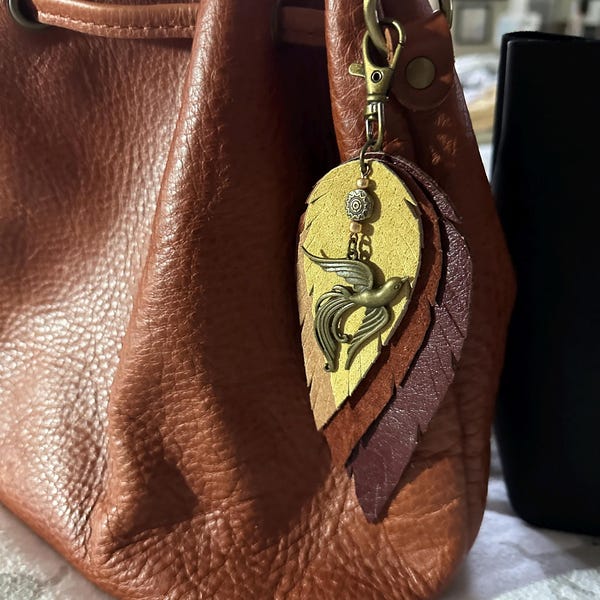 Copper Leather Fringe Purse Charm Copper Brown Leather Bag Charm Tassel ...