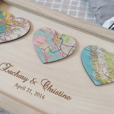 3 Personalized Map Heart Art Newlywed Gift Heart Map Print Romantic ...