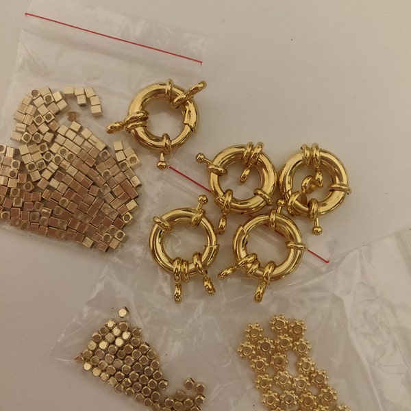 19mm 24k Shiny Gold Spring Clasp, Round Gold Clasp, Spring Clasp, High ...