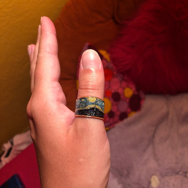 Van Gogh the Starry Night Print Handmade Ring, Van Gogh Ring, Vincent ...