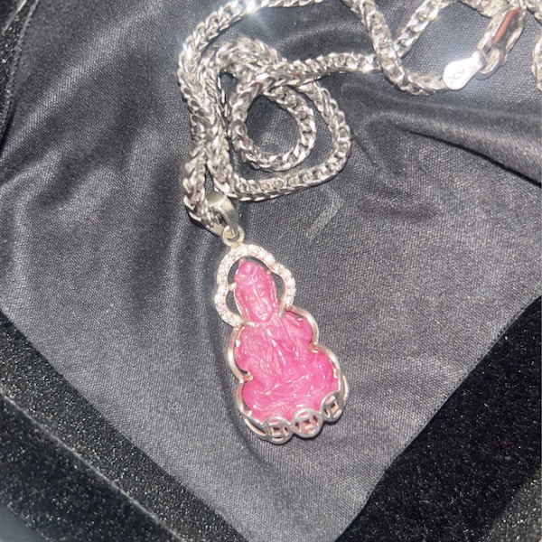 AAA Pink Jade Buddha Pendant Necklace Crystal Gemstone Charm Necklace ...