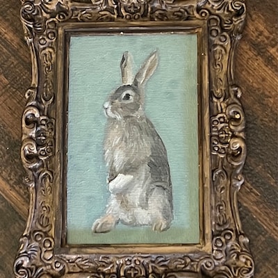 Vintage Framed Bunny Portrait, Gothic Original Handmade Rabbit Painting ...