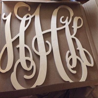 Wooden Monogram Letters Unpainted Wood Monogram Wall Hanging Monogram ...