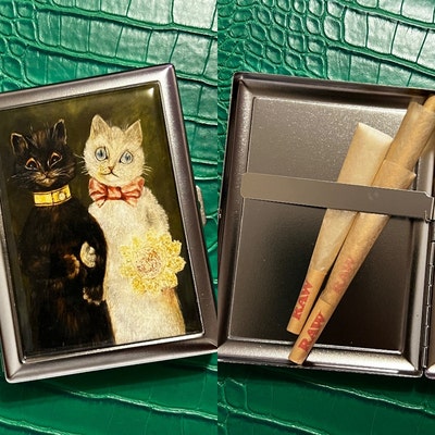 Girl Riding Bat Cigarette Case Id Case Wallet Business Card Holder Art ...